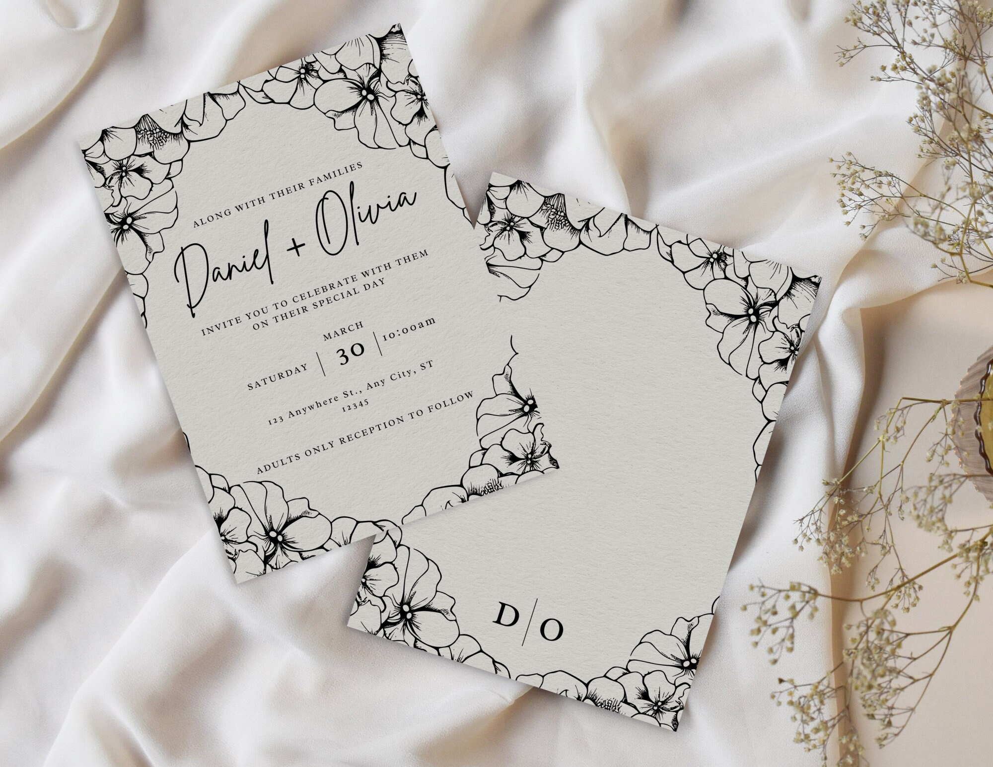 Minimal Black Wedding Invitation Minimalist Invite Editable Invitation Template Details RSVP ...