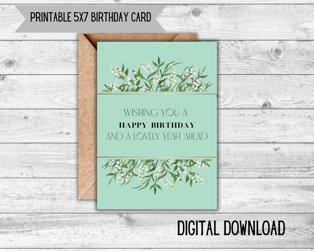 Printable-green Floral Birthday Card-digital Download-white Floral Card ...