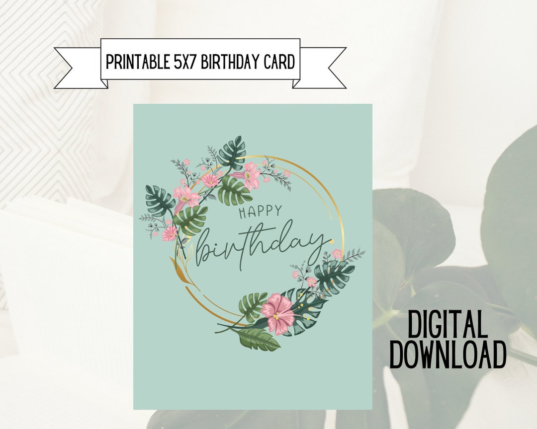 Pink and Green Birthday Card- Floral Birthday Card- Happy Birthday ...