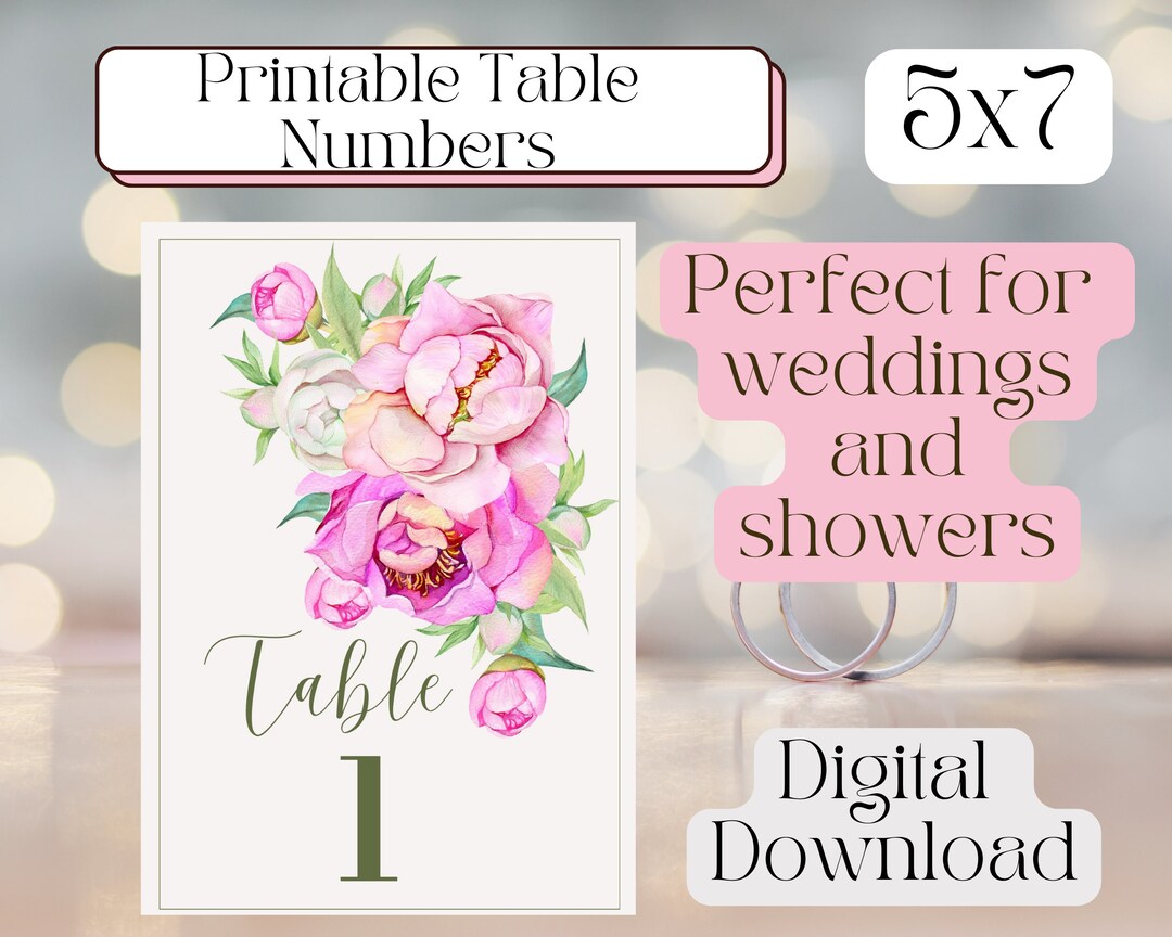 Hot Pink Peony Table Numbers 1-30 – Wedding Table Decor (PDF Pattern ...