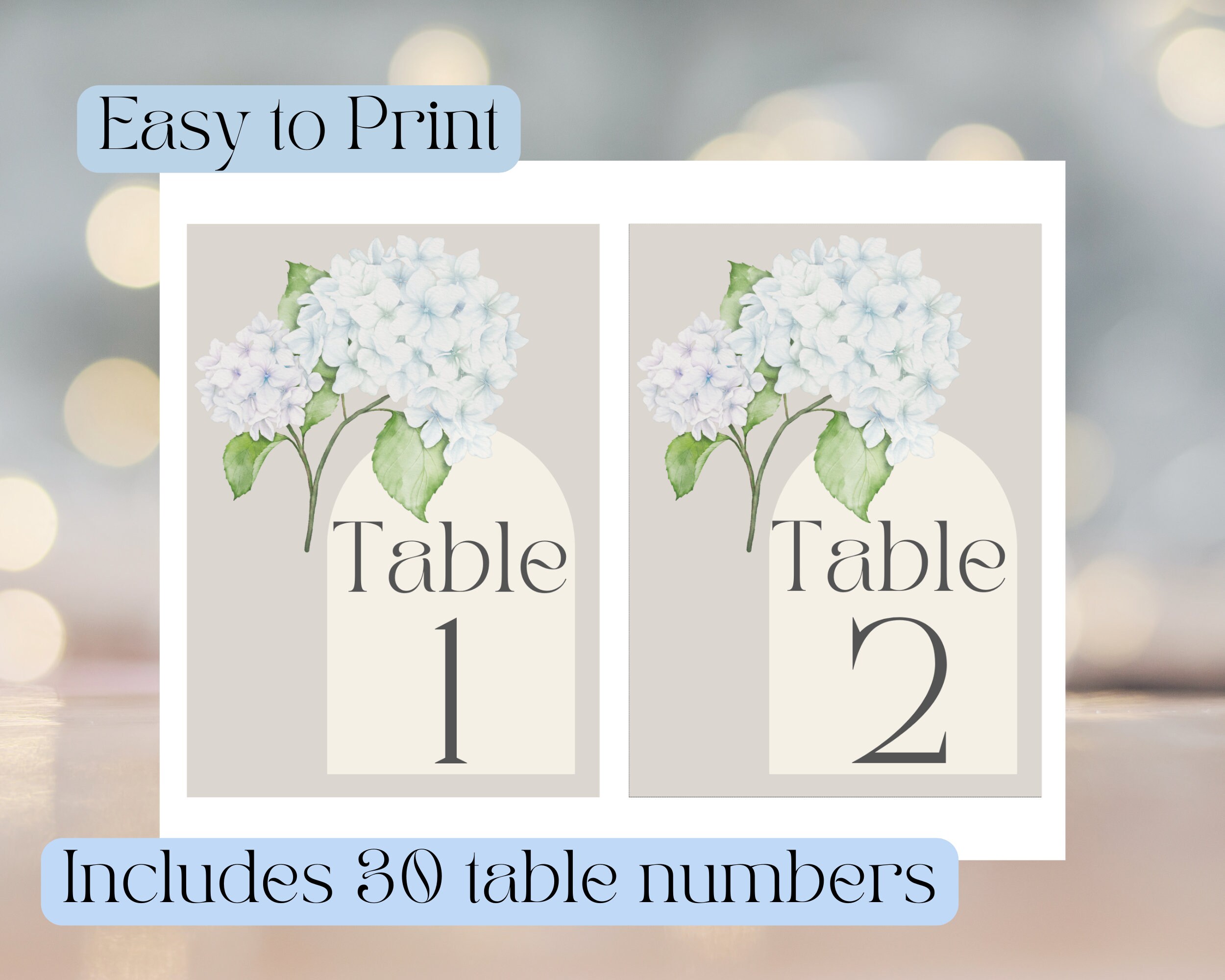 Instant Download -blue Hydrangea Table Numbers Printable- 5x7 .PDF ...