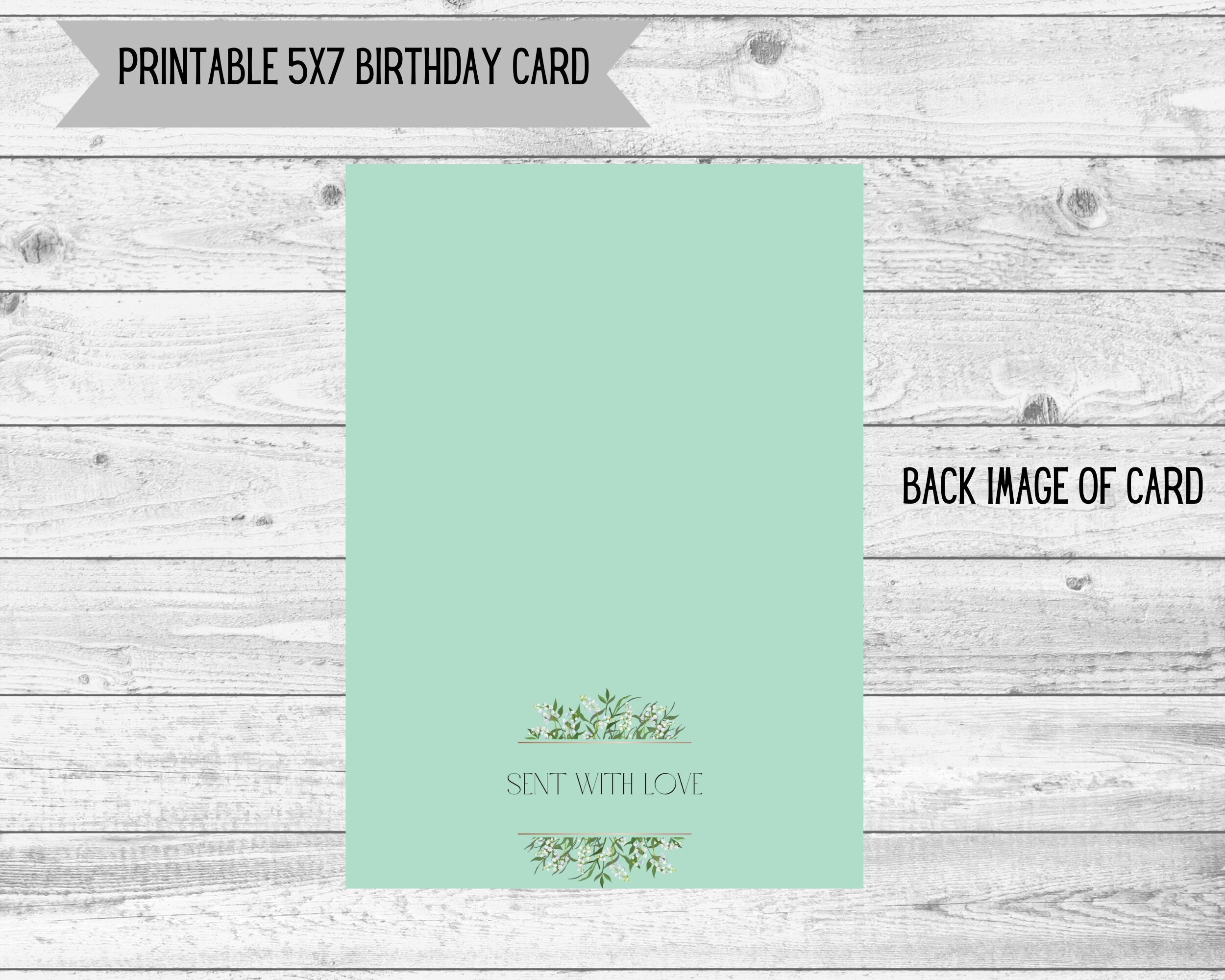 Printable-green Floral Birthday Card-digital Download-white Floral Card ...