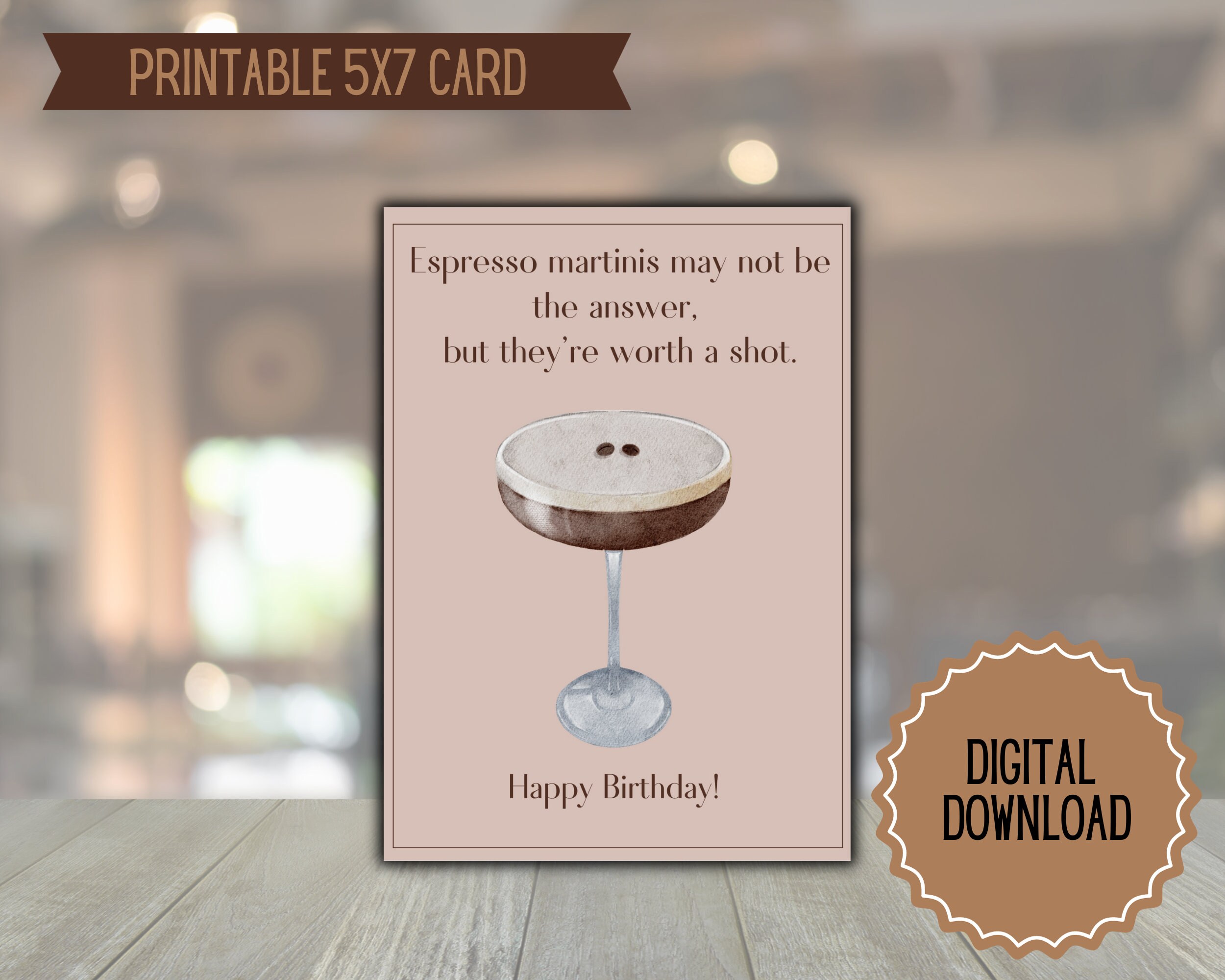 Instant Download Espresso Martini Birthday Card- Printable Espresso ...