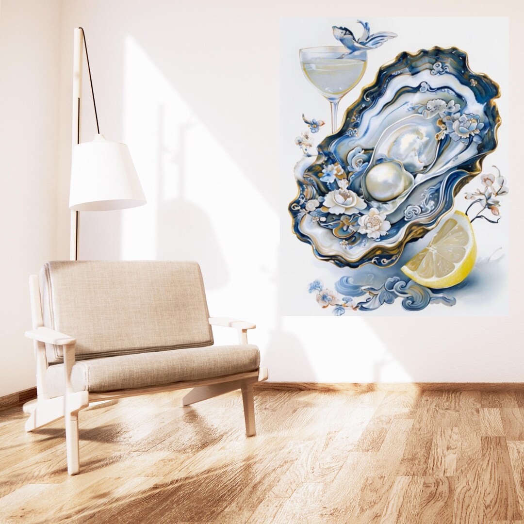 Oyster Prints Chinoiserie Oyster Lemon Shell Painting, Oystercoastal ...