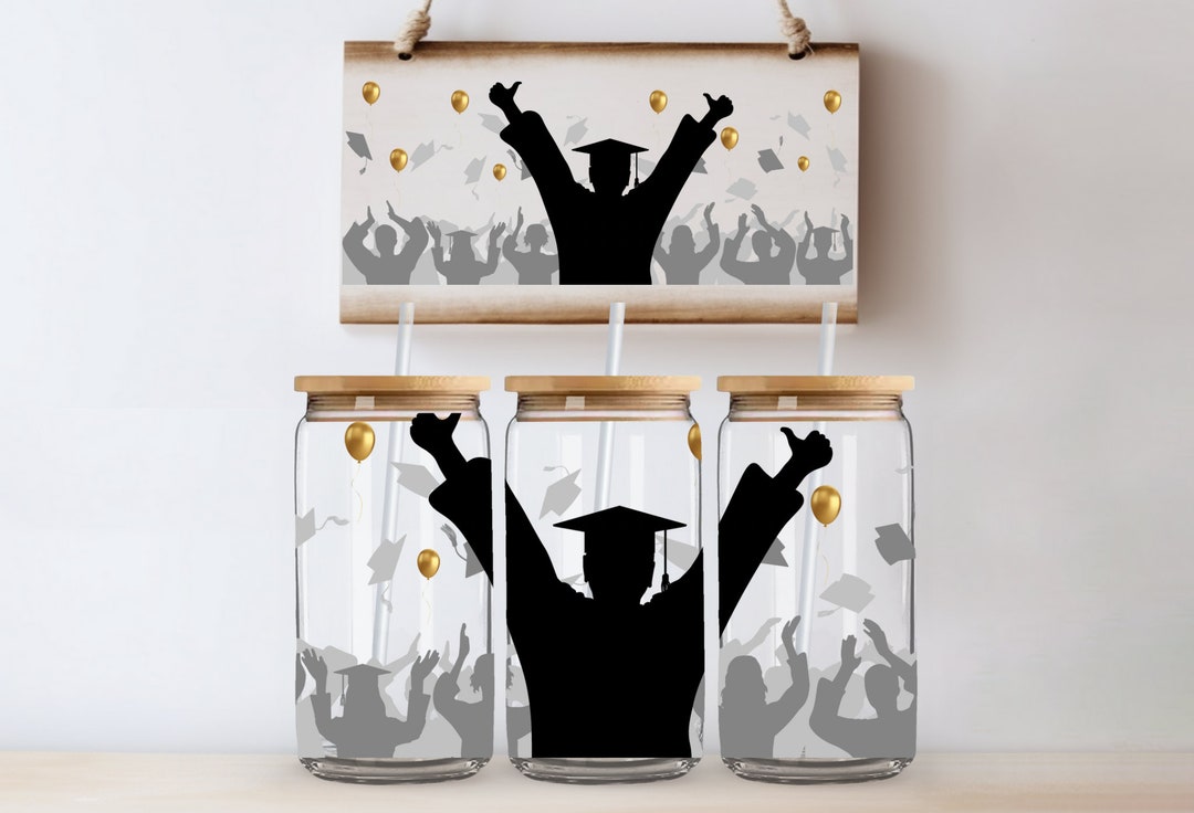 Graduation Glass Can, Graduate Glass Can Png, Graduation Gifts, Iced ...