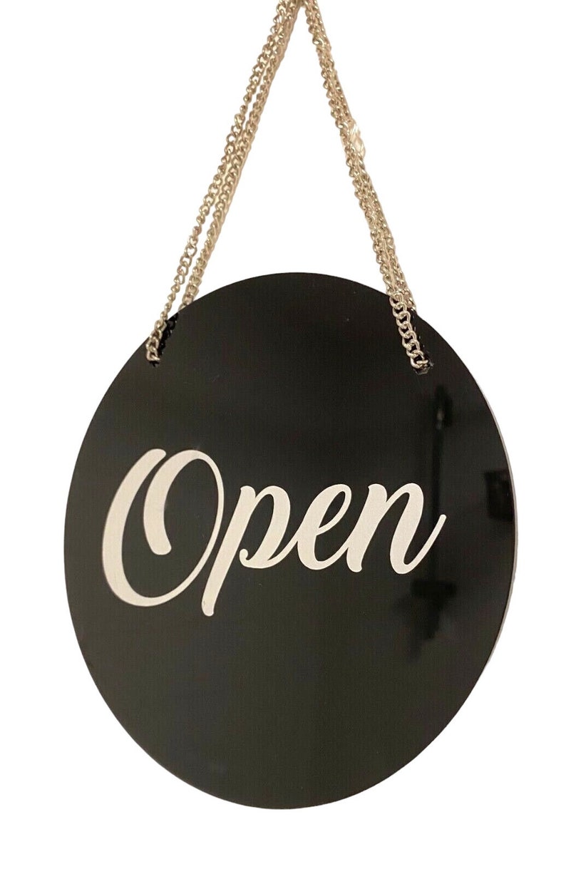 Open Closed Door Sign With Chain & Suction Rigid 3mm Black Silver Gold ...