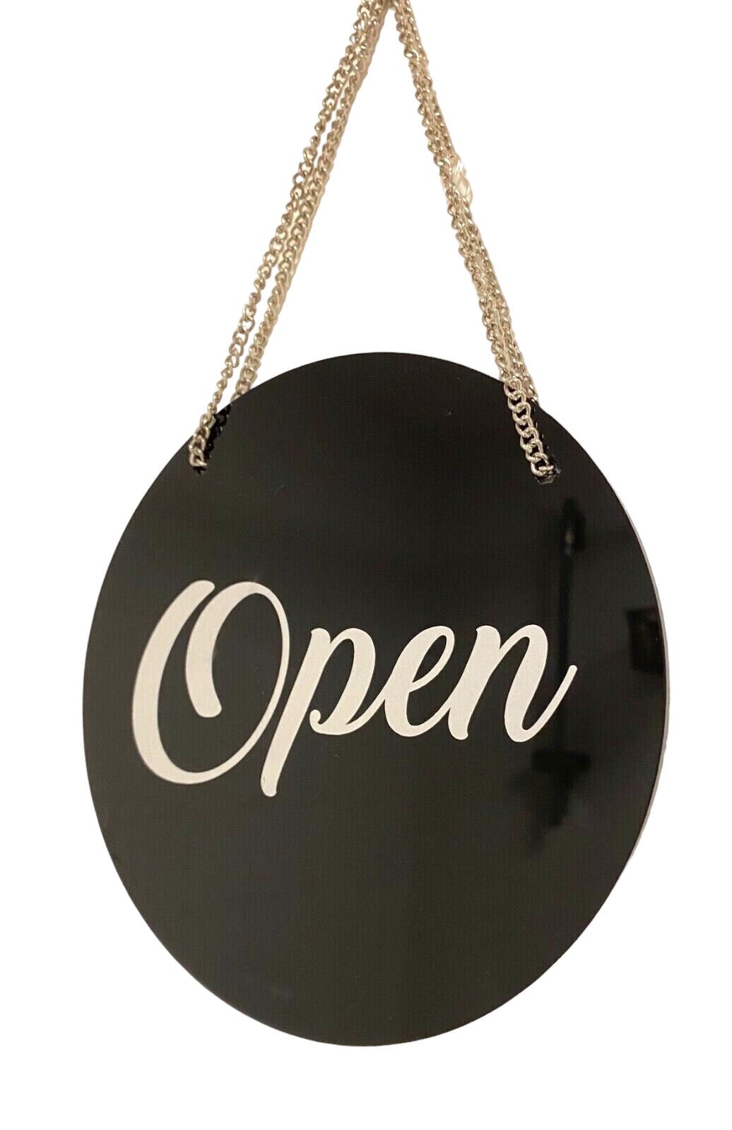 Open Closed Door Sign With Chain & Suction Rigid 3mm Black Silver Gold ...