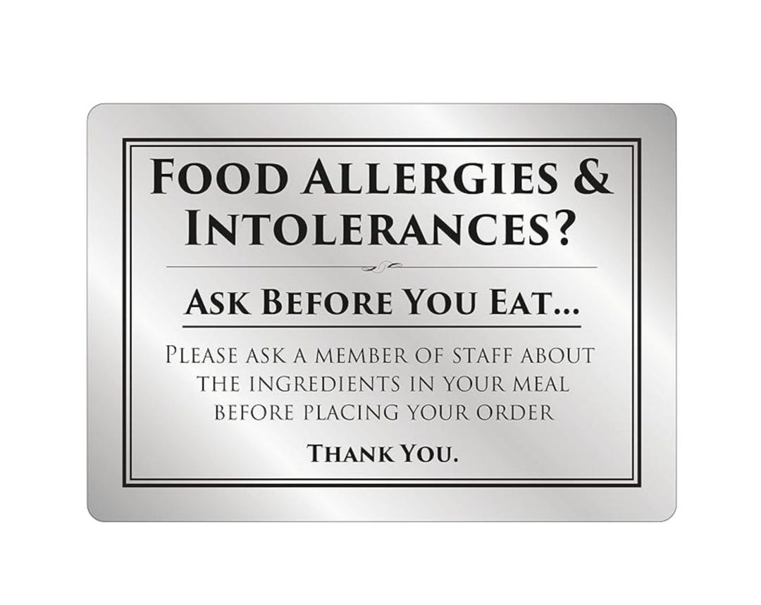Food Allergy and Intolerances Safety Sign Notice Allergen A4 Silver 297 ...