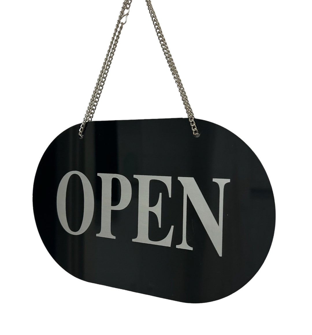 Open Closed Door Sign With Chain & Suction Rigid 3mm Black Silver Gold ...
