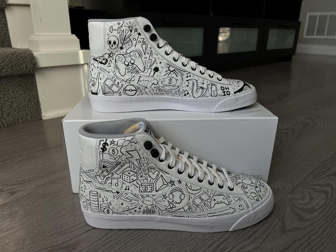 Hand Painted Custom Nike Blazer Sneakers - Black and White Abstract ...