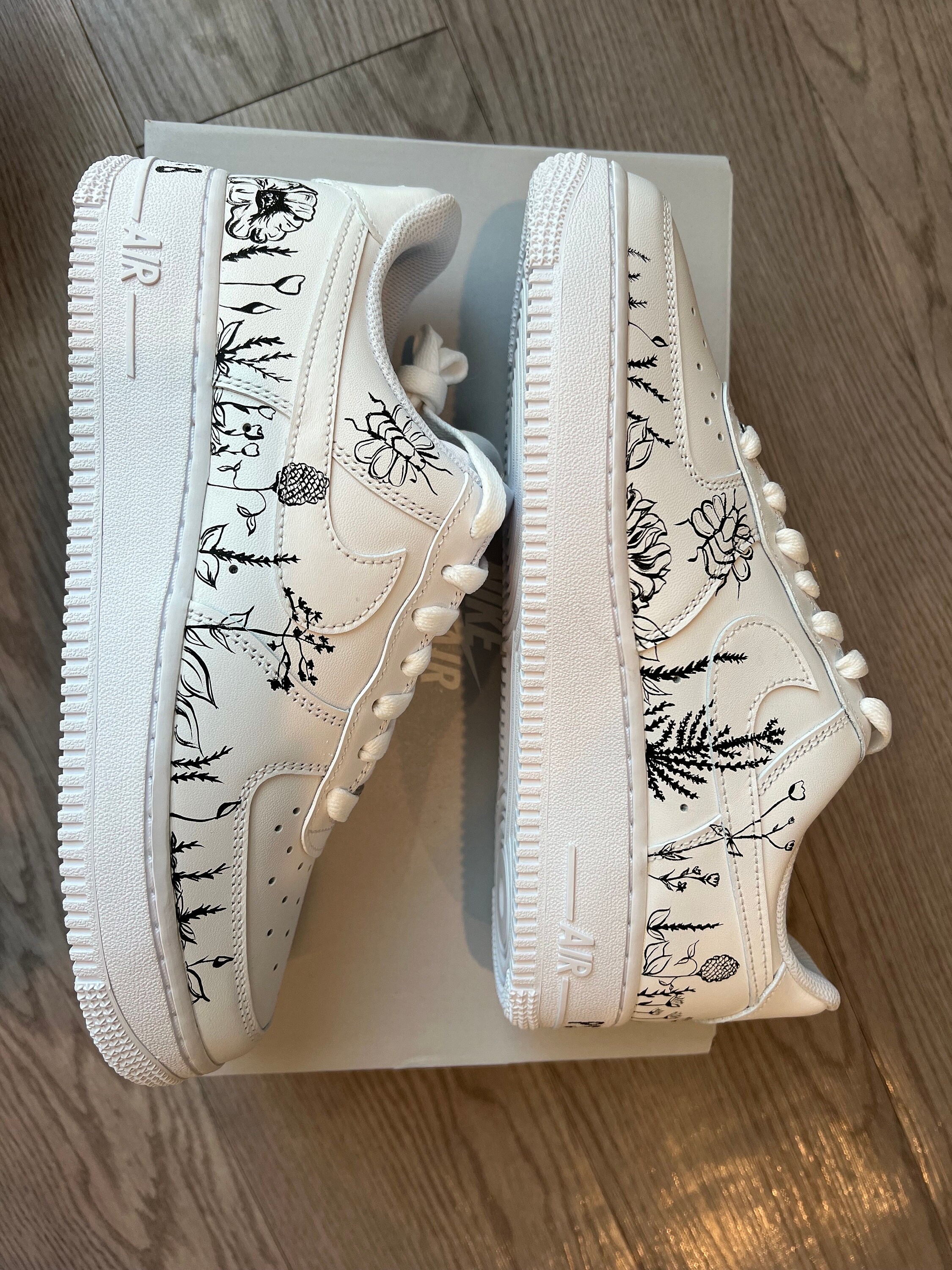 Hand Painted Custom Air Force 1 Sneakers - Black and White Floral ...