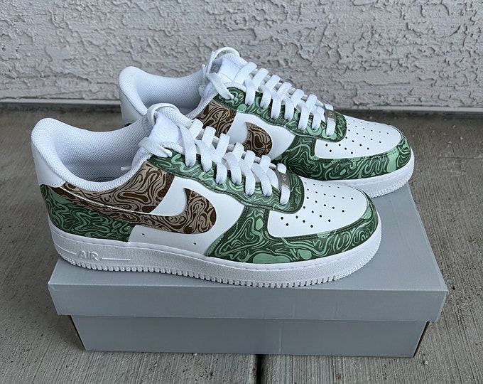 Hand Painted Custom Air Force 1 Sneakers - Green and Brown Abstract ...
