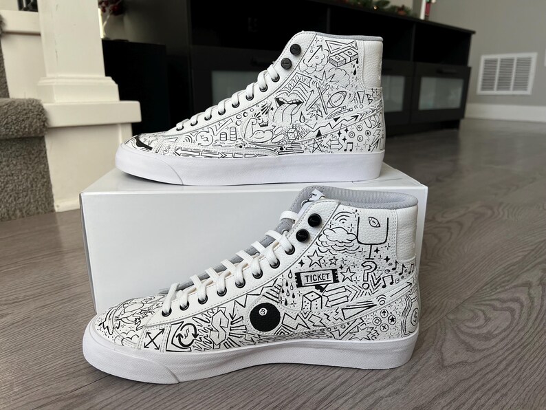 Hand Painted Custom Nike Blazer Sneakers - Black and White Abstract ...