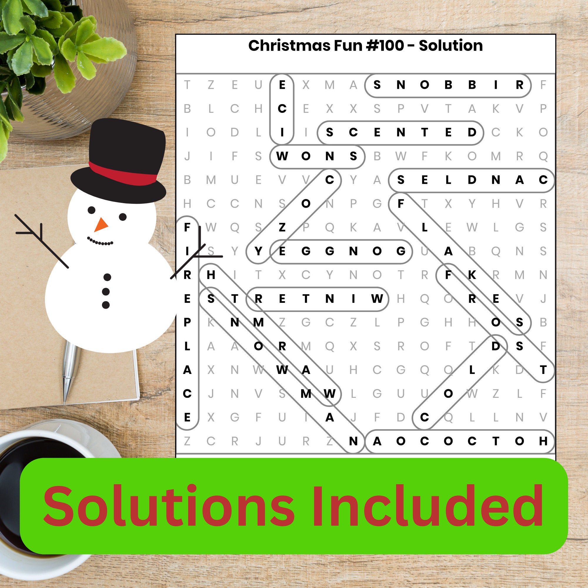 Christmas Word Search Puzzles (100), Large Print, Holiday Family Party ...