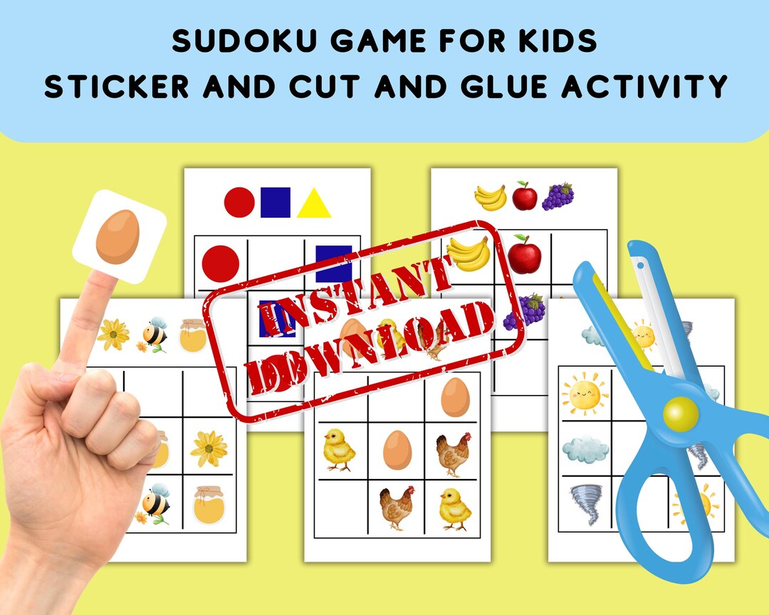 Sudoku Game, Sudoku Game for Kids, Cut and Glue Activity, Printable ...