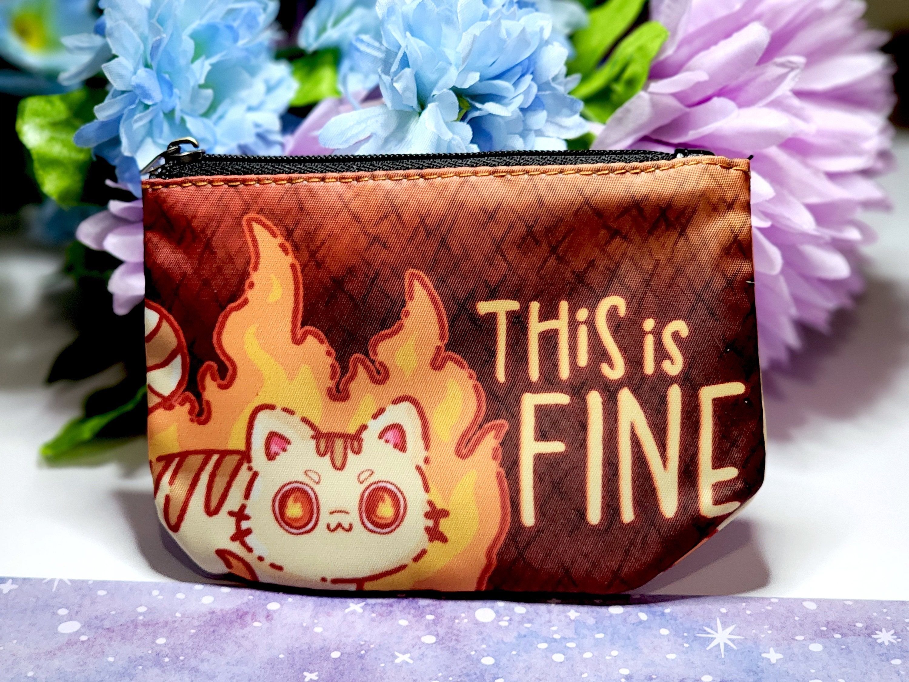 This is Fine Cat Coin Purse Funny Meme Cat Mini Wallet for Cards, Coins ...