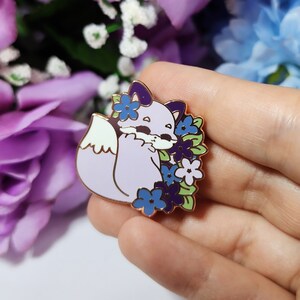 Flower Fox Enamel Pin Cute Blue and Purple Fox Lapel Pin Back, Kawaii ...