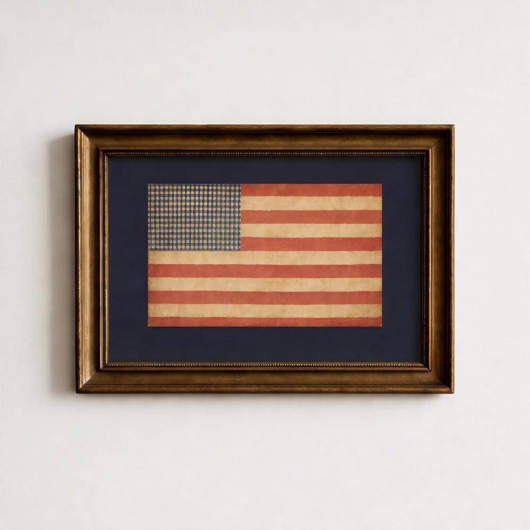 Preppy Cottagecore American Flag Print | Rustic USA Wall Art | Gingham ...