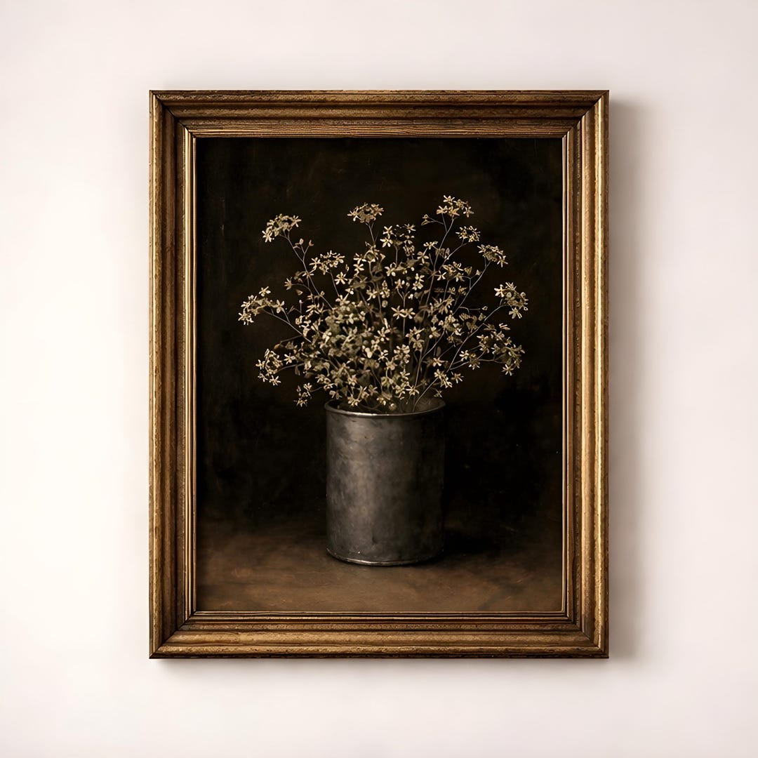 Vintage Fall Dried Flowers Wall Art | Rustic Still Life Botanical Print ...
