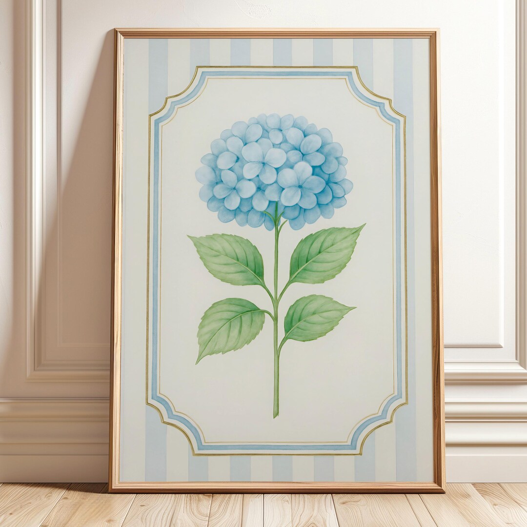 Blue Hydrangea Print: Vintage Cottagecore Floral Poster, Coastal ...