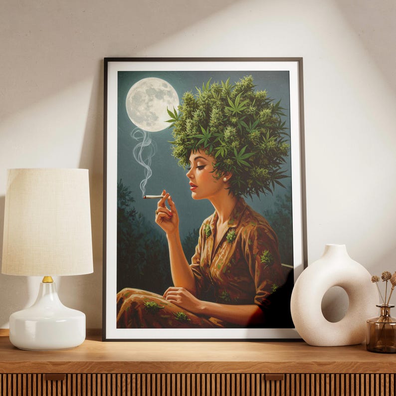Weed Wall Art - Retro Cannabis Poster, Trippy Vintage Print, Pothead ...