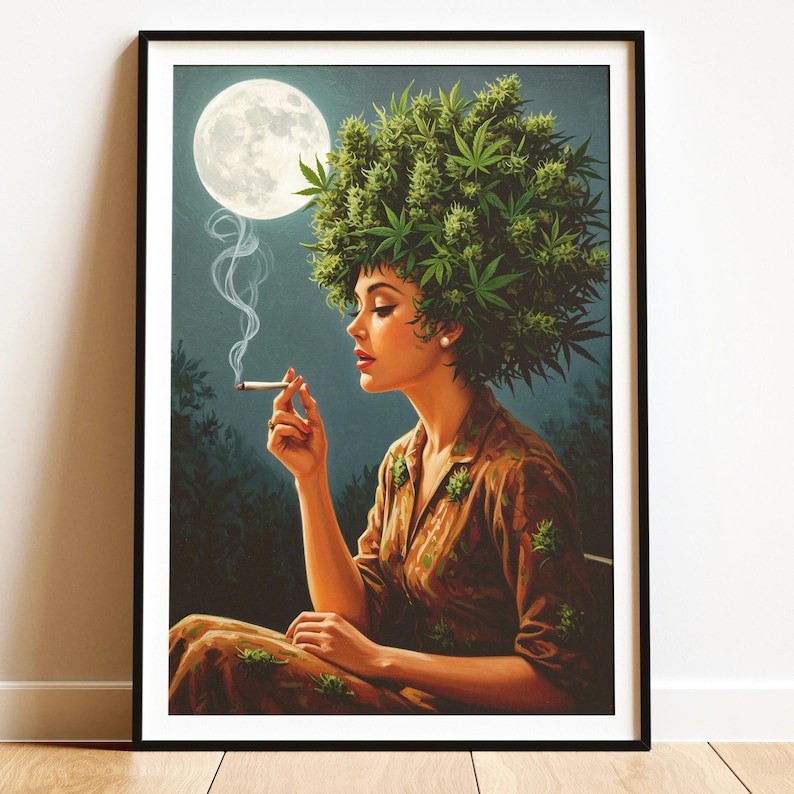 Weed Wall Art - Retro Cannabis Poster, Trippy Vintage Print, Pothead ...