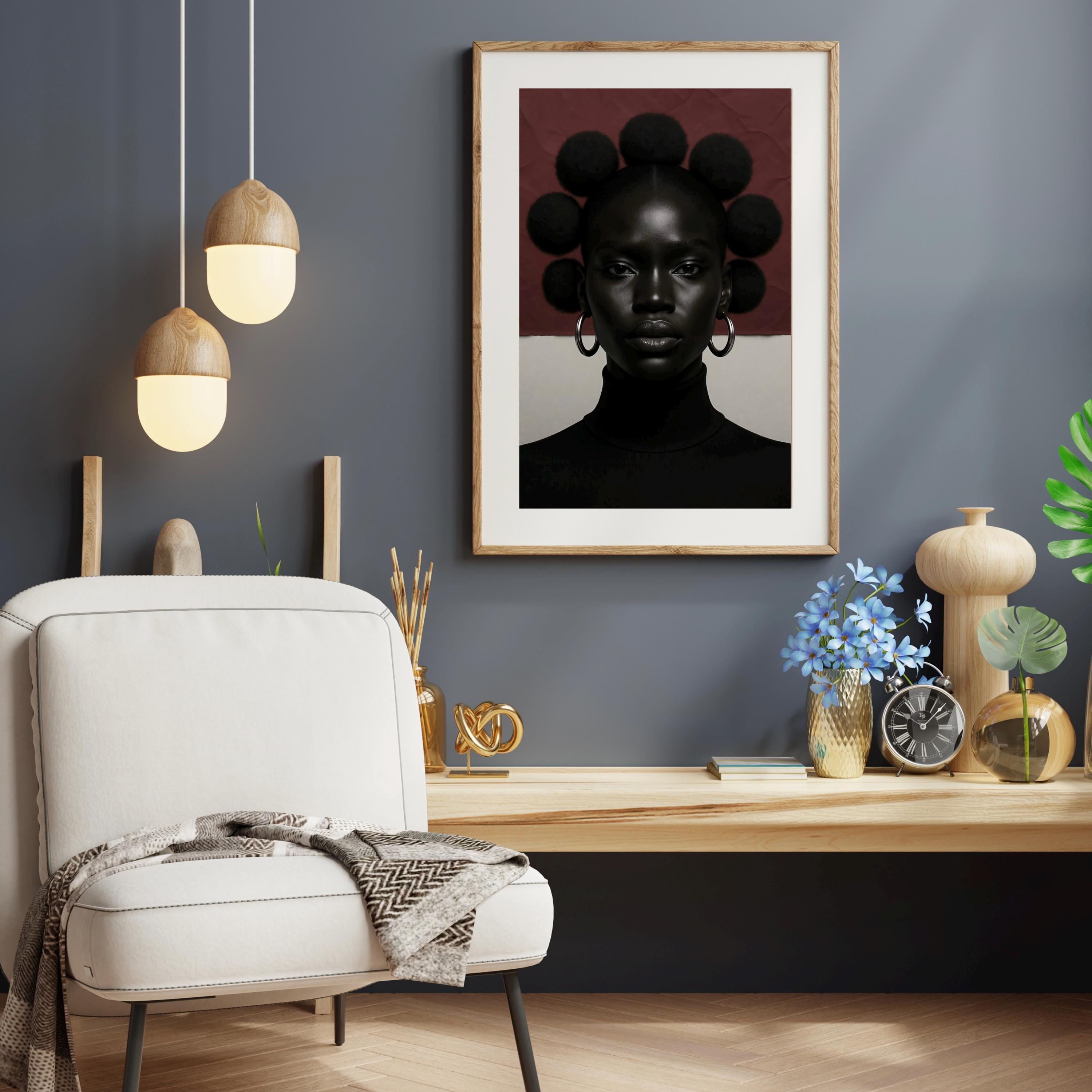 Afrocentric Black Woman Portrait Wall Art, Modern African American ...