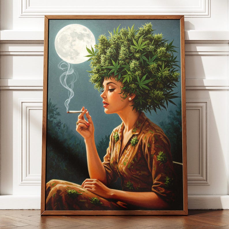 Weed Wall Art - Retro Cannabis Poster, Trippy Vintage Print, Pothead ...