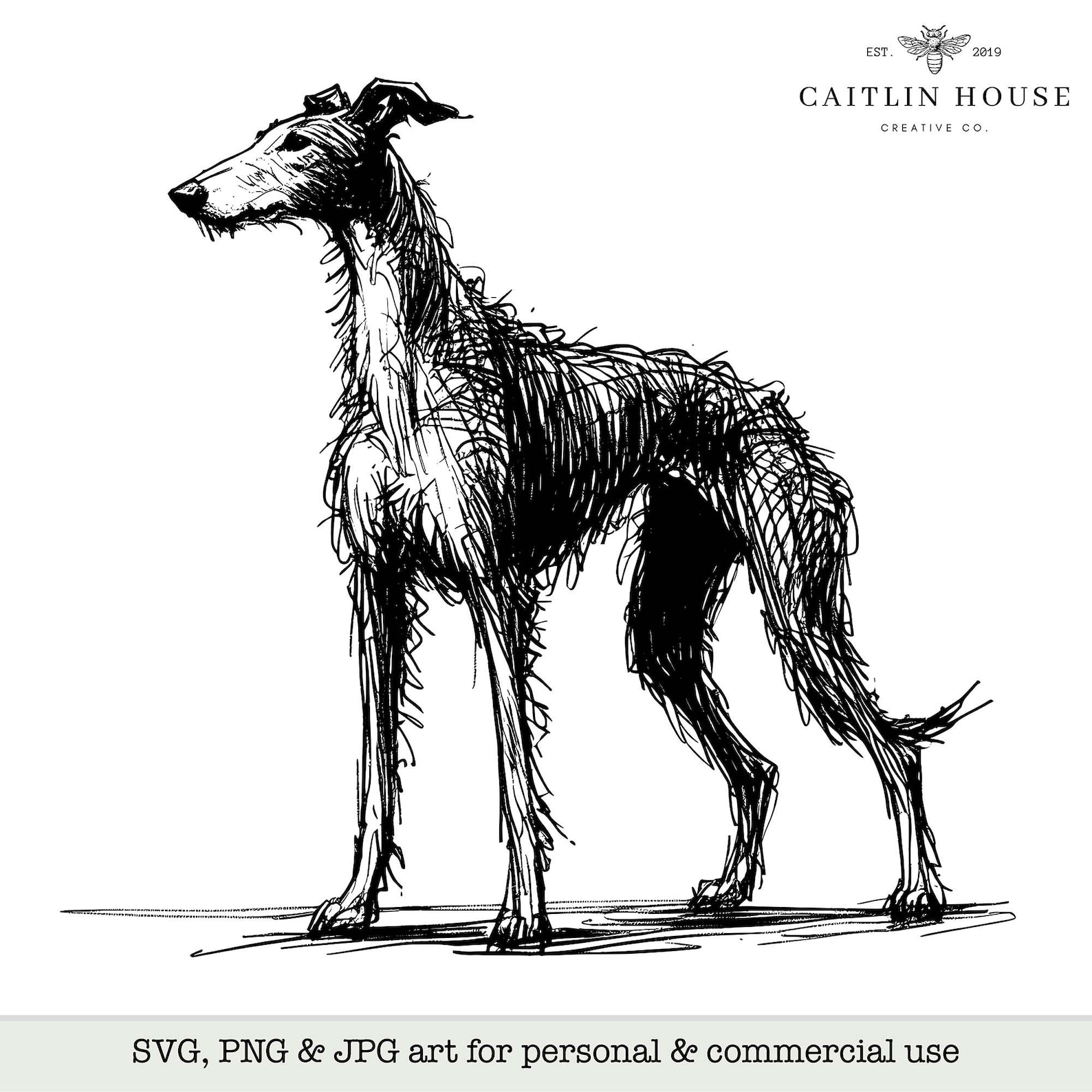Lurcher Pen Drawing JPG, PNG & SVG Vector Graphic Scruffy Sighthound ...