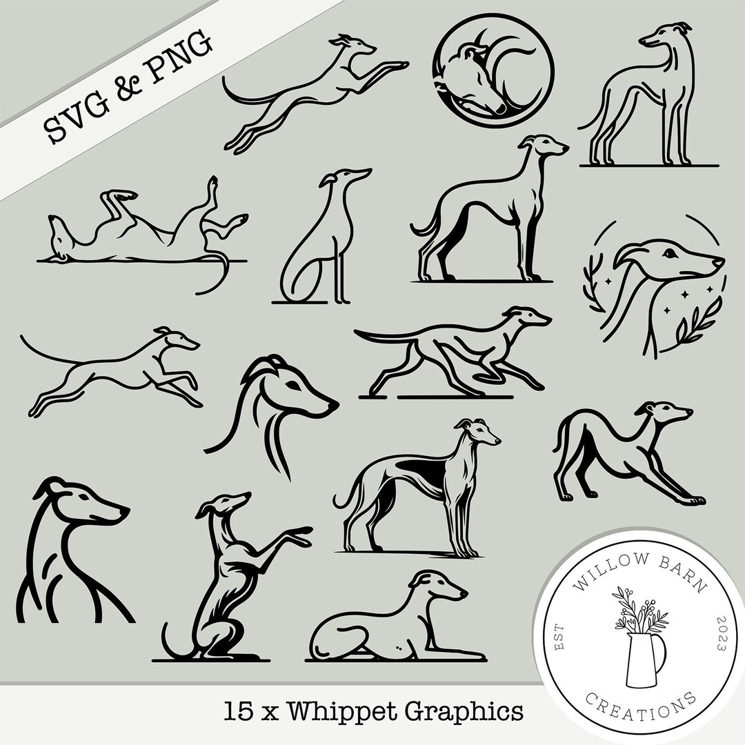 15 X Whippet / Greyhound Dog PNG & SVG Vector Graphics instant Download ...