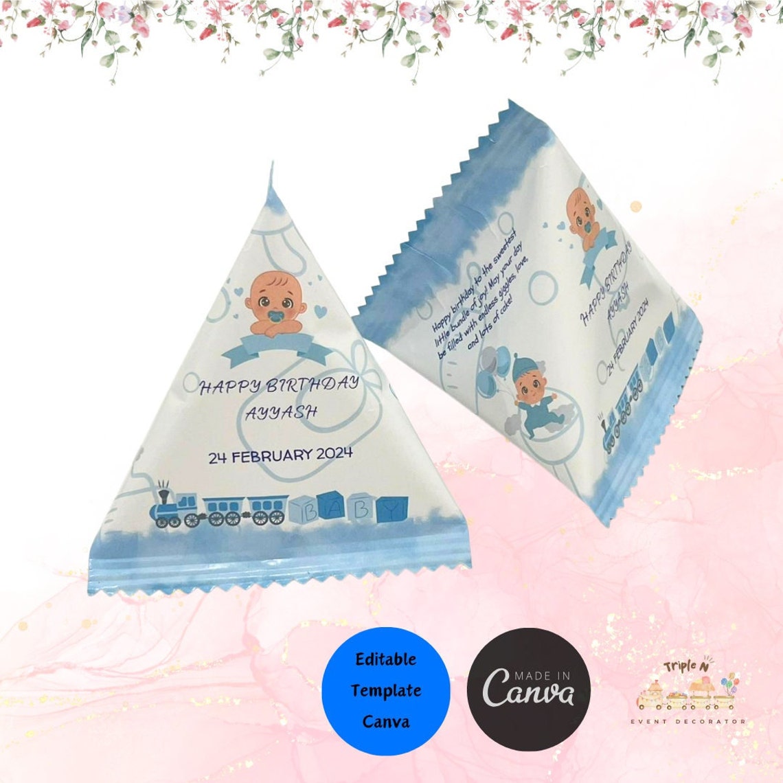 Editable Birthday Triangle Chip Bag Wrapper Template, Snack Cookie ...