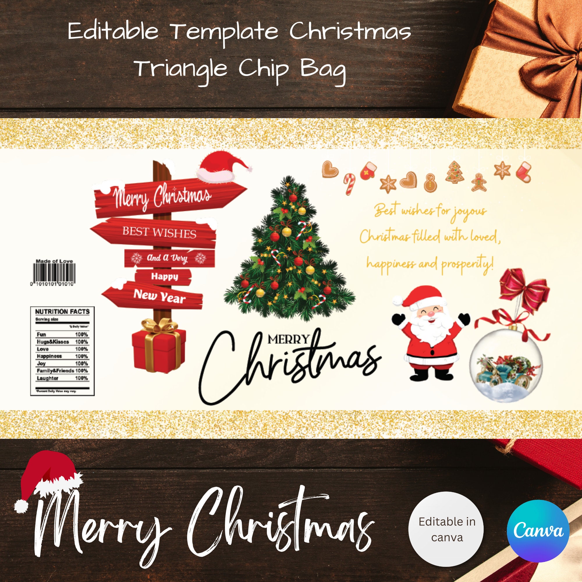 Editable Christmas Template Triangle Chip Bag Design/goodies Bag Design ...