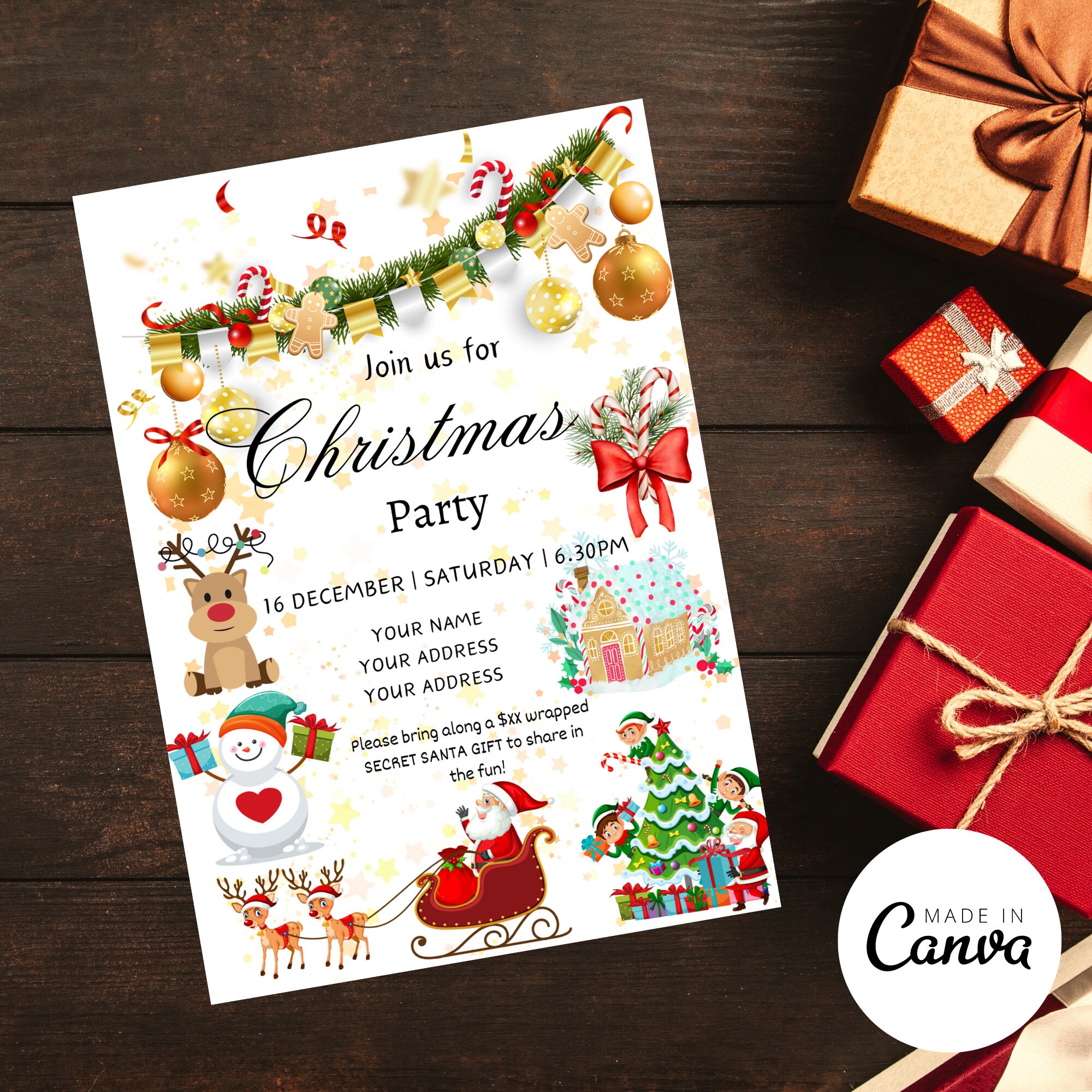 Editable Canva Template Christmas Party Invitation Christmas Party