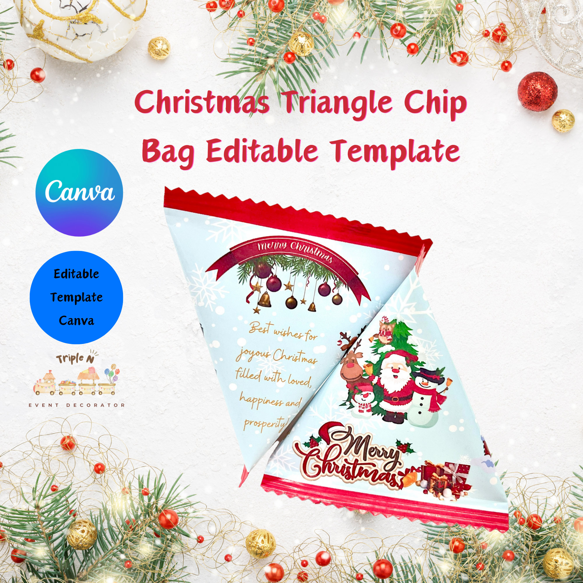 Editable Christmas Template Triangle Chip Bag/goodies Bag/gift - Etsy