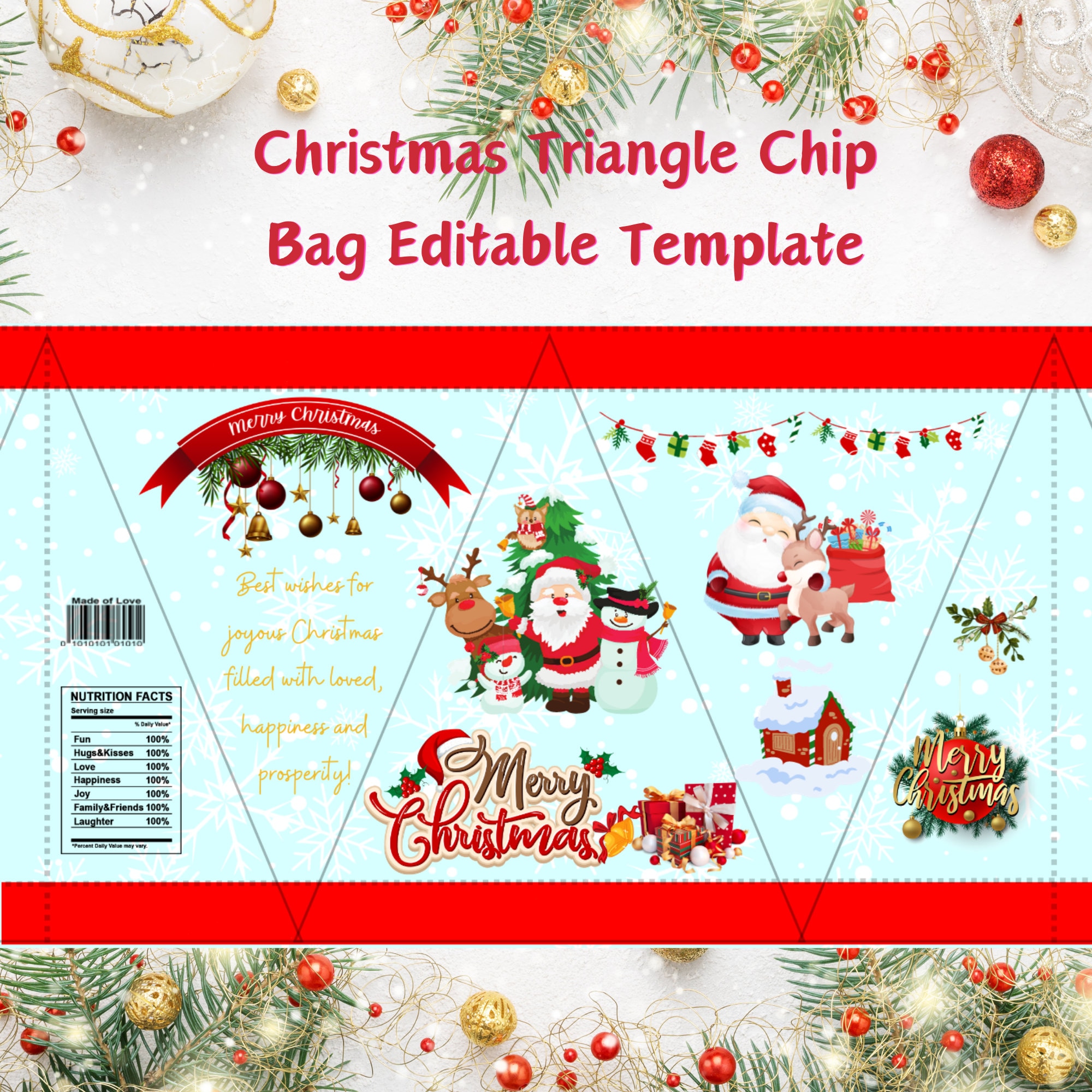 Editable Christmas Template Triangle Chip Bag/goodies Bag/gift - Etsy