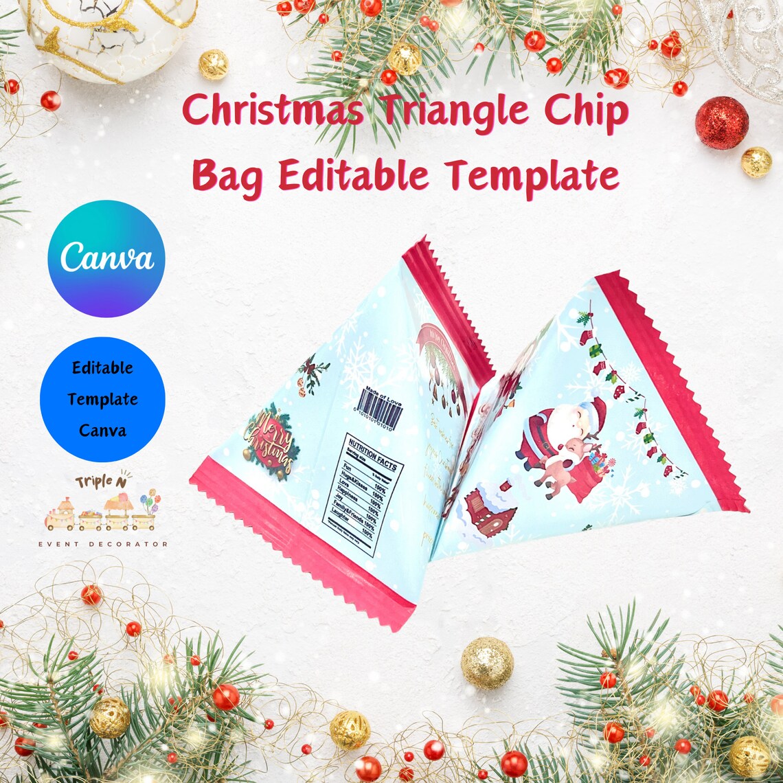 Editable Christmas Template Triangle Chip Bag/goodies Bag/gift - Etsy