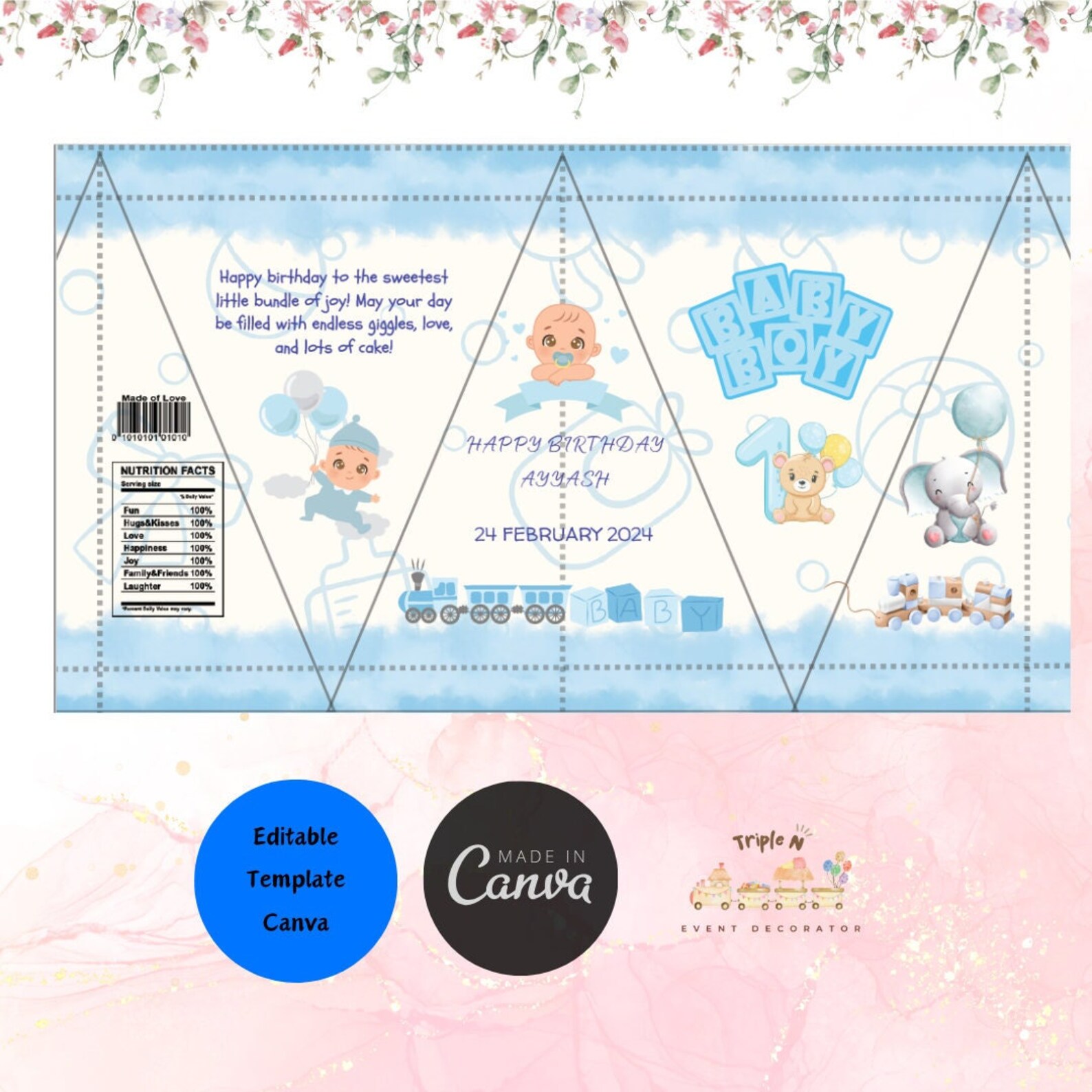 Editable Birthday Triangle Chip Bag Wrapper Template, Snack Cookie ...