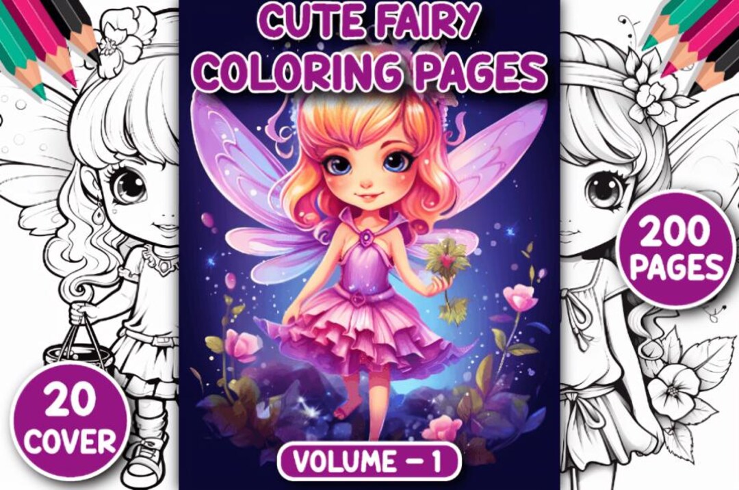 200 Cute Fairy Coloring Pages for Kids Bundle, Bold and Easy Coloring ...