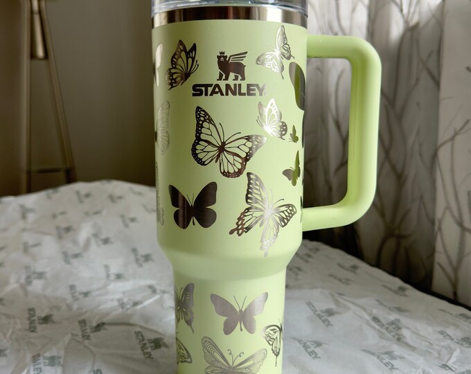 Stanley Butterfly Pale Lime Green 40oz Custom Laser Engraved Authentic ...