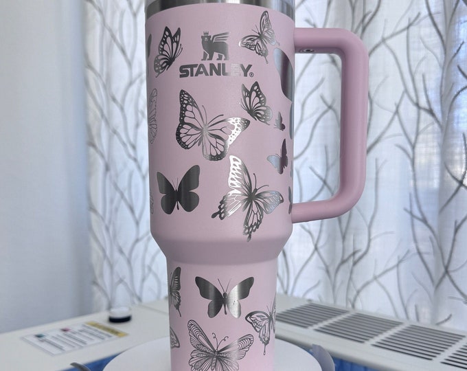 Stanley Butterfly Bloom Pink Tumbler 40oz Custom Laser Engraved ...