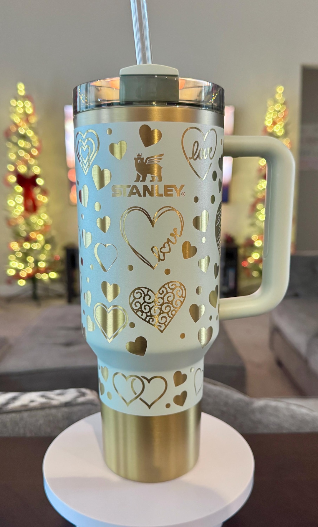 Stanley Hearts Love Gilded Celadon Gold Tumbler 40oz Custom Laser ...