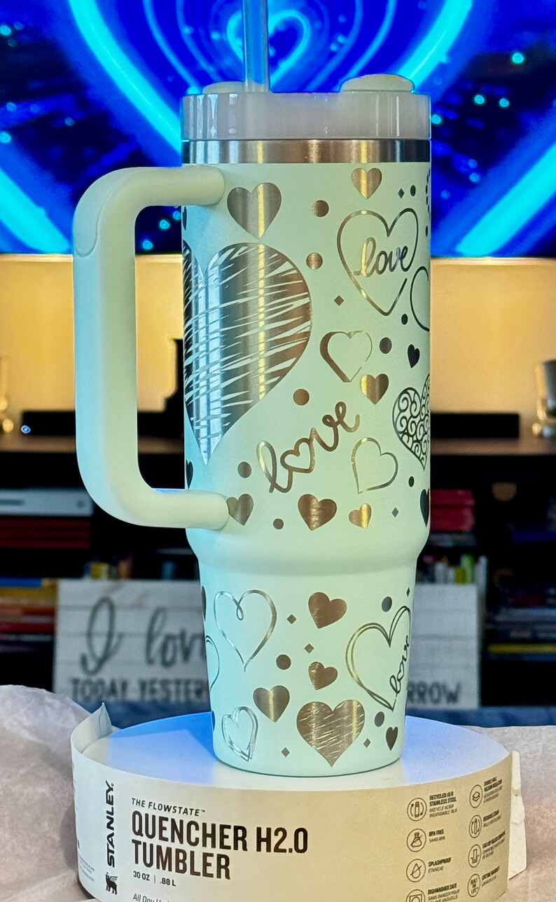 Buy Laser Engraved Stanley Tumbler 30oz: Mint Teal Hearts Online in ...