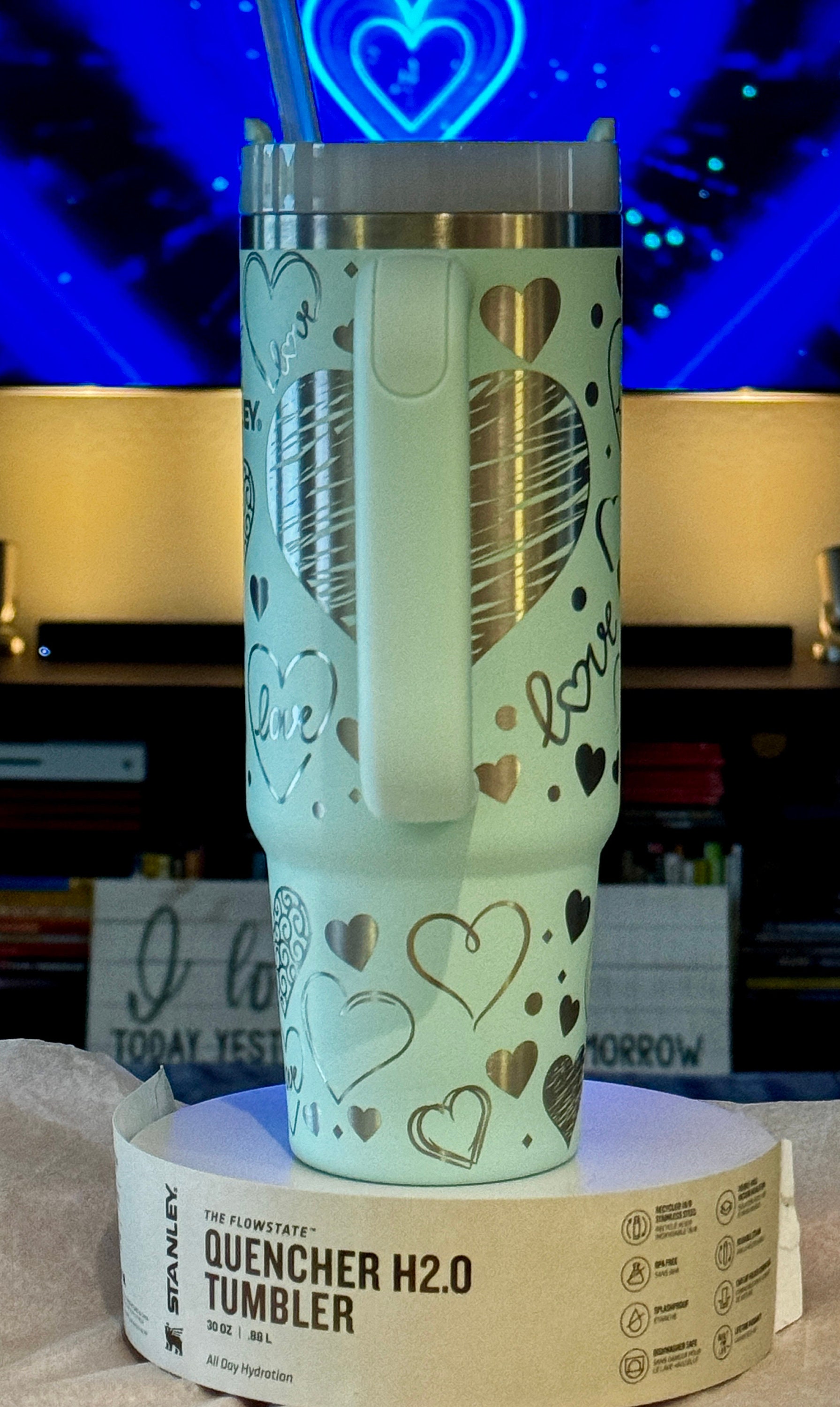 Laser Engraved Stanley Tumbler 30oz: Mint Teal Hearts - Etsy