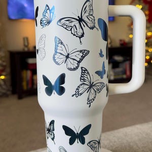 Butterfly Tumbler 40oz Custom Laser Engraved Blue Chroma White Cup ...