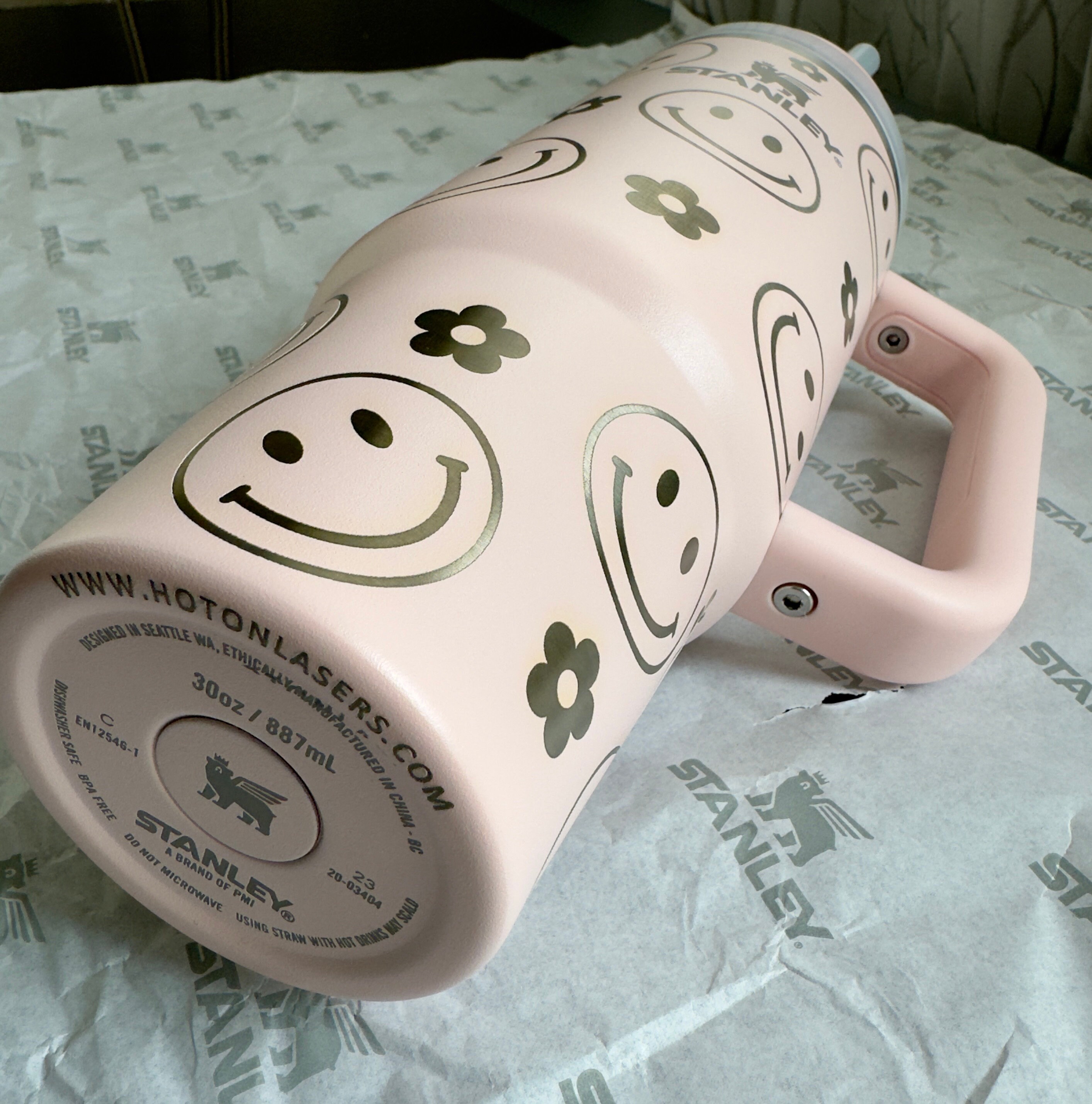 Stanley Smiley Face 30oz Pink Bloom Custom Laser Engraved Authentic ...