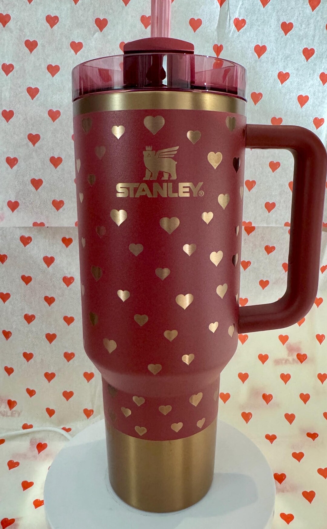Stanley Hearts Gilded Pomegranate Red Gold Tumbler 40oz Custom Laser Engraved Authentic Cute Cup ...