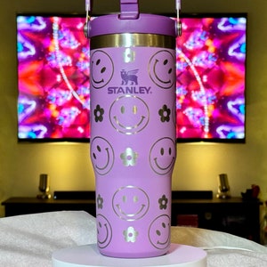 Smiley Face Stanley Flip Straw Lavender Lilac Purple Custom Laser ...