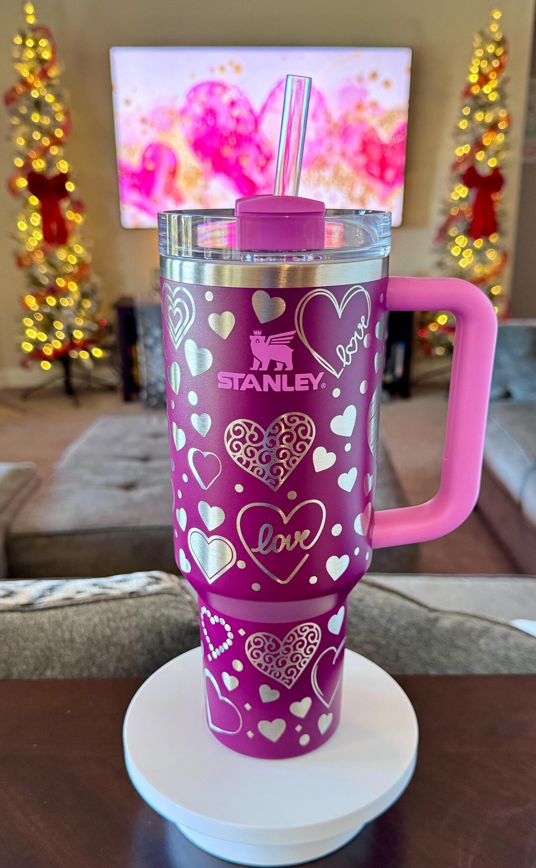Stanley Hearts Love Rose Tumbler 40oz Custom Laser Engraved Limited ...