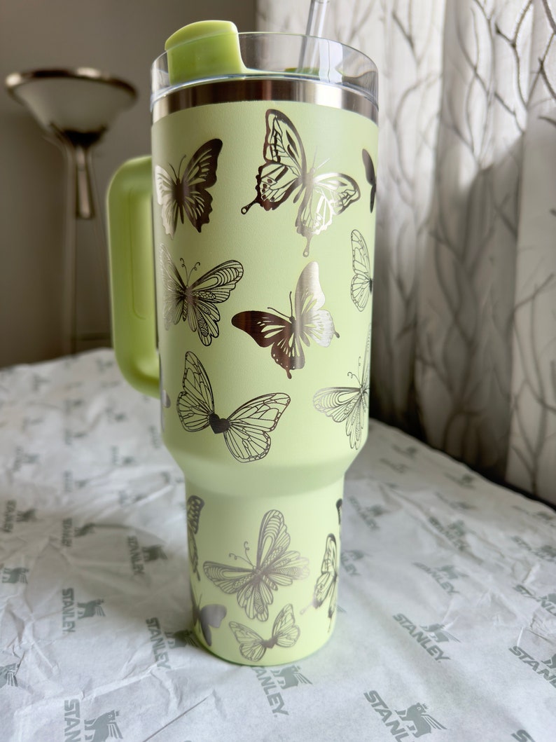 Stanley Butterfly Pale Lime Green 40oz Custom Laser Engraved Authentic ...