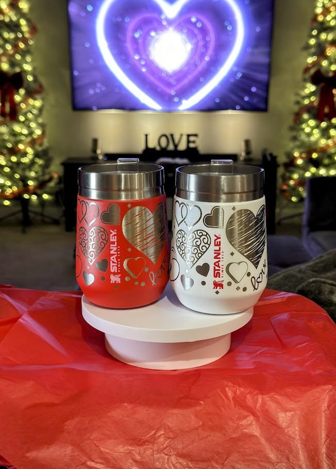Stanley Tumbler 2 Pack Authentic Red & White Hearts Cup 10 Oz Custom ...